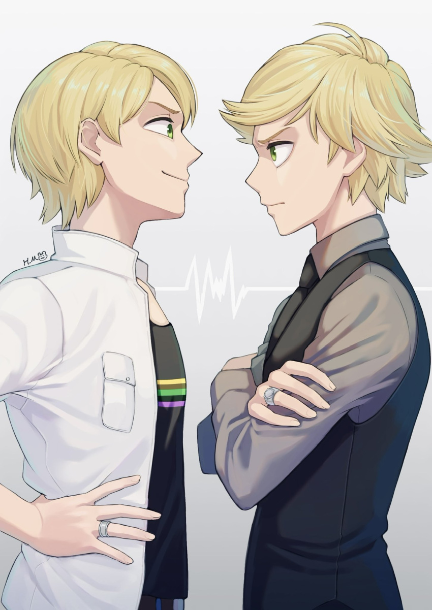 Safebooru - 2boys adrien agreste bangs black necktie black shirt black ...