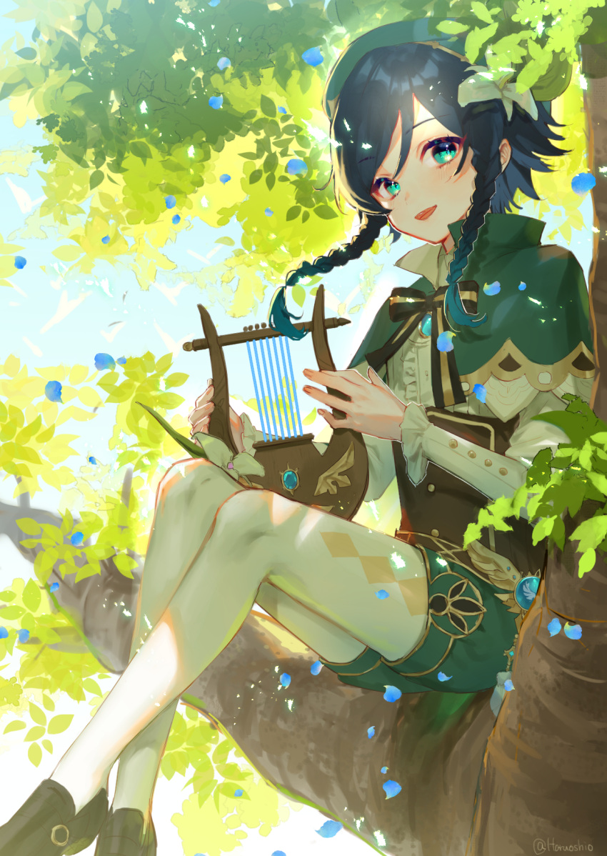 Safebooru - 1boy androgynous bangs beret black hair blue hair blue sky ...