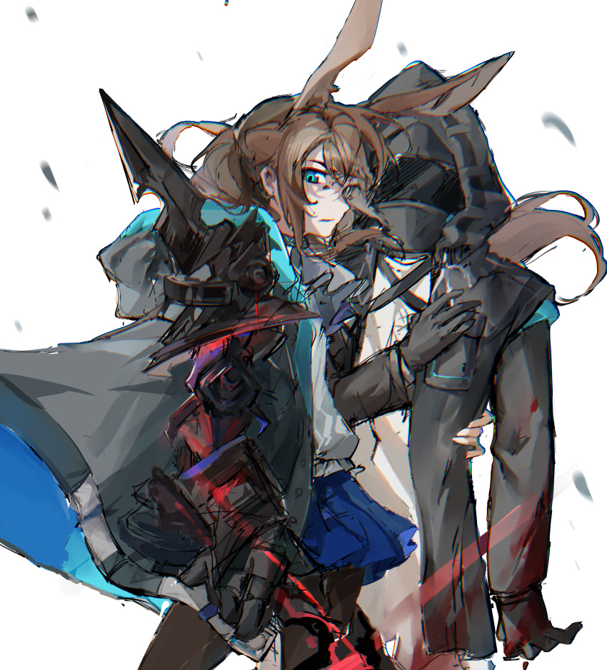 Safebooru - 1girl 1other absurdres amiya (arknights) arknights black gloves black jacket black ...