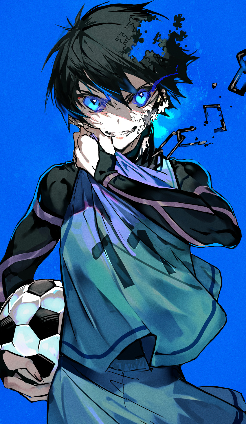 Safebooru - 1boy absurdres ball black hair blue background blue eyes ...