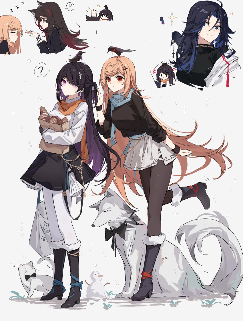 Safebooru - 4girls absurdres animal animal ears bangs bird black footwear black hair black ...