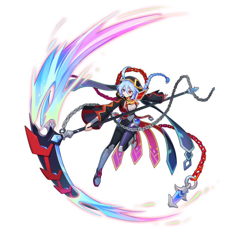 Safebooru - 1girl absurdres black skirt blue eyes blue hair braid cloak heterochromia highres ...