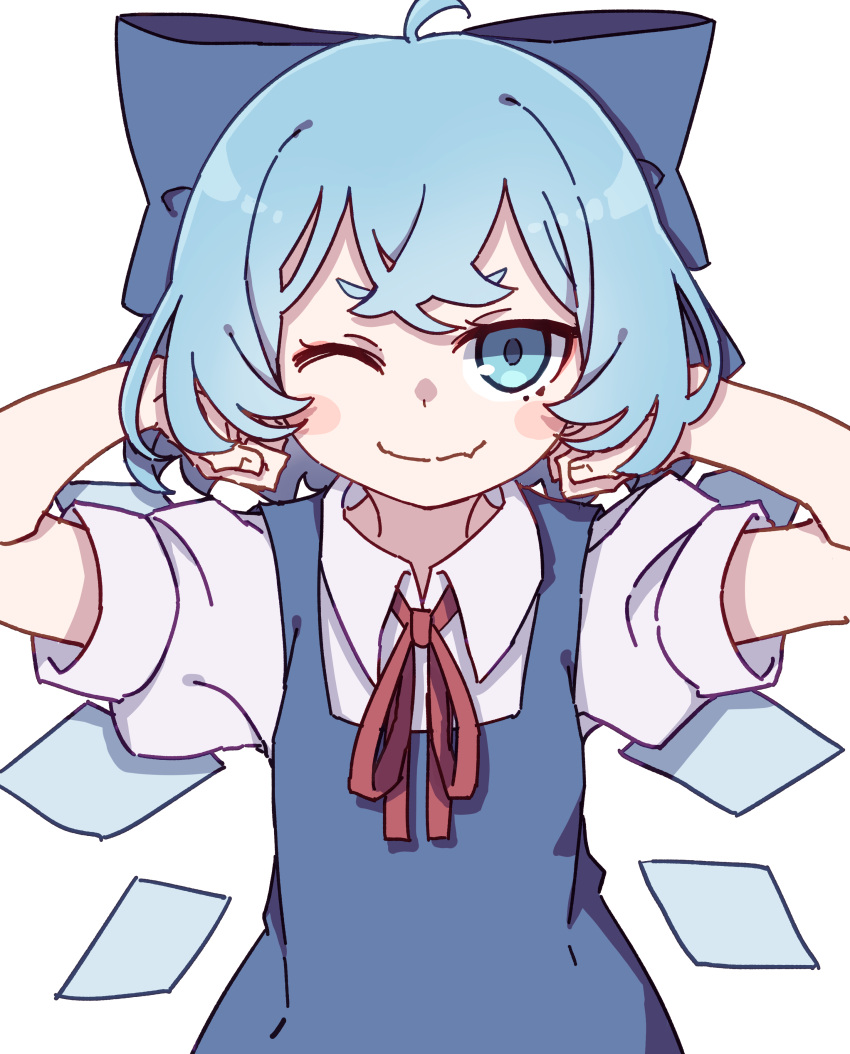 Safebooru - 1girl absurdres blue bow blue dress blue eyes blue hair blush stickers bow cirno ...