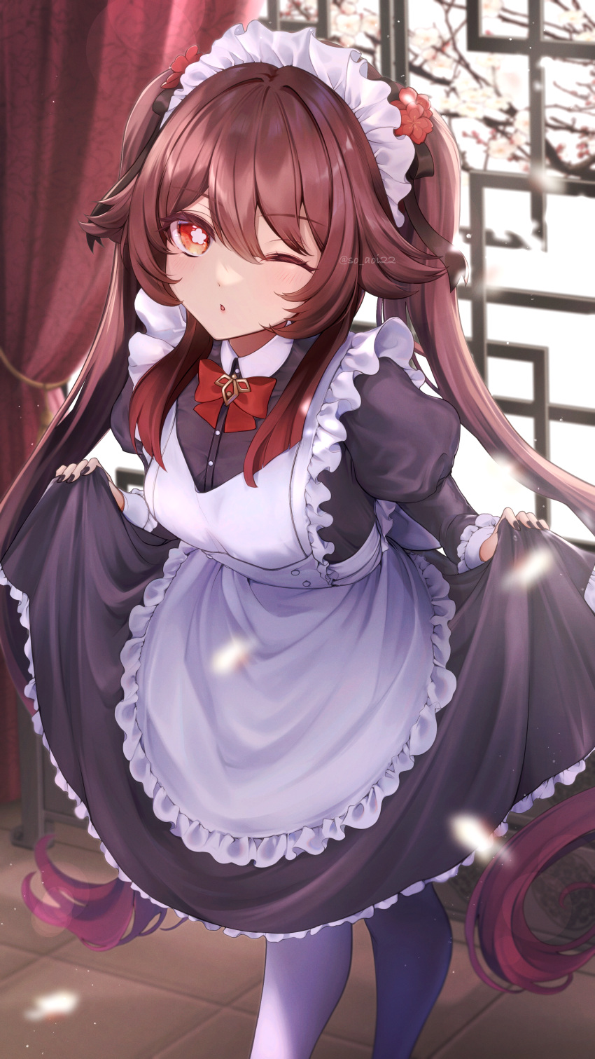 Safebooru - 1girl absurdres alternate costume apron asahi (vjss4548) bangs black dress black ...