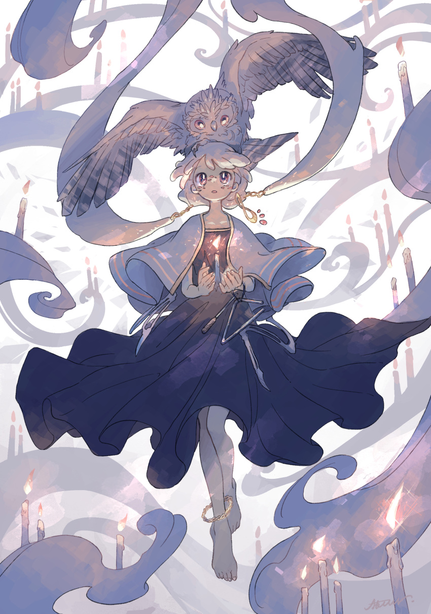 Safebooru - 1girl absurdres animal anklet barefoot bird black dress blue capelet blue eyes ...