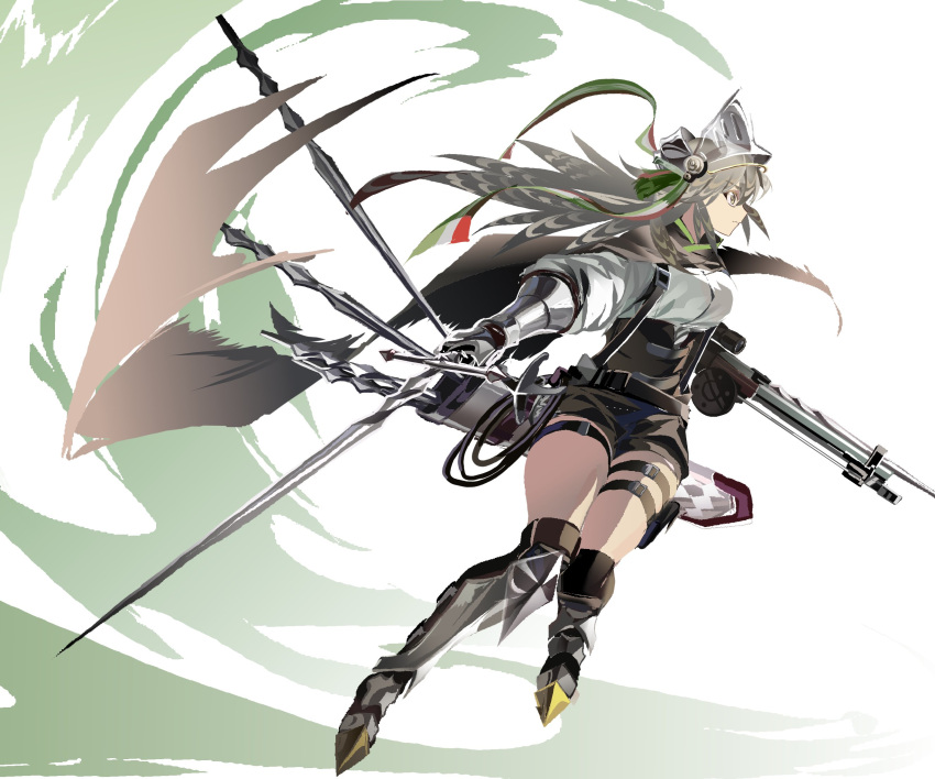 Safebooru - 1girl arknights armor boots brown eyes brown hair crossbow fartooth (arknights ...