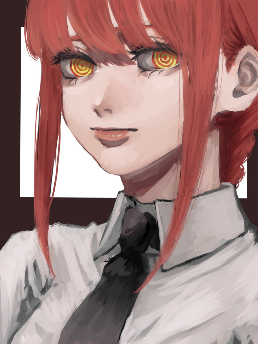 Safebooru - 1girl bangs black necktie bonjindaaa braid braided ponytail brown background ...