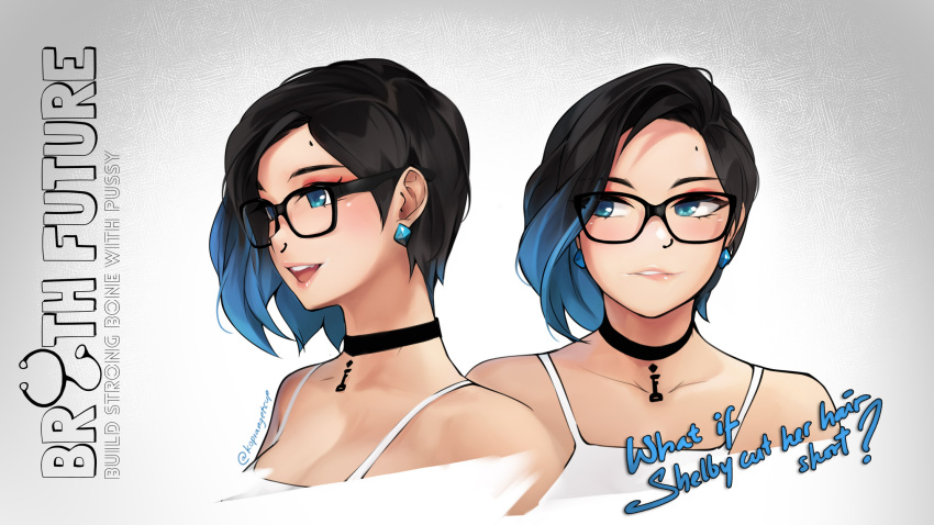 Safebooru - 1girl alternate hair length alternate hairstyle biting black-framed eyewear black ...