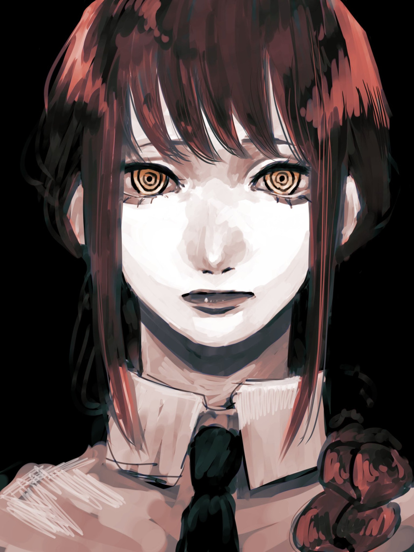 Safebooru - 1girl bangs black background black necktie blank eyes blank stare bonjindaaa braid ...