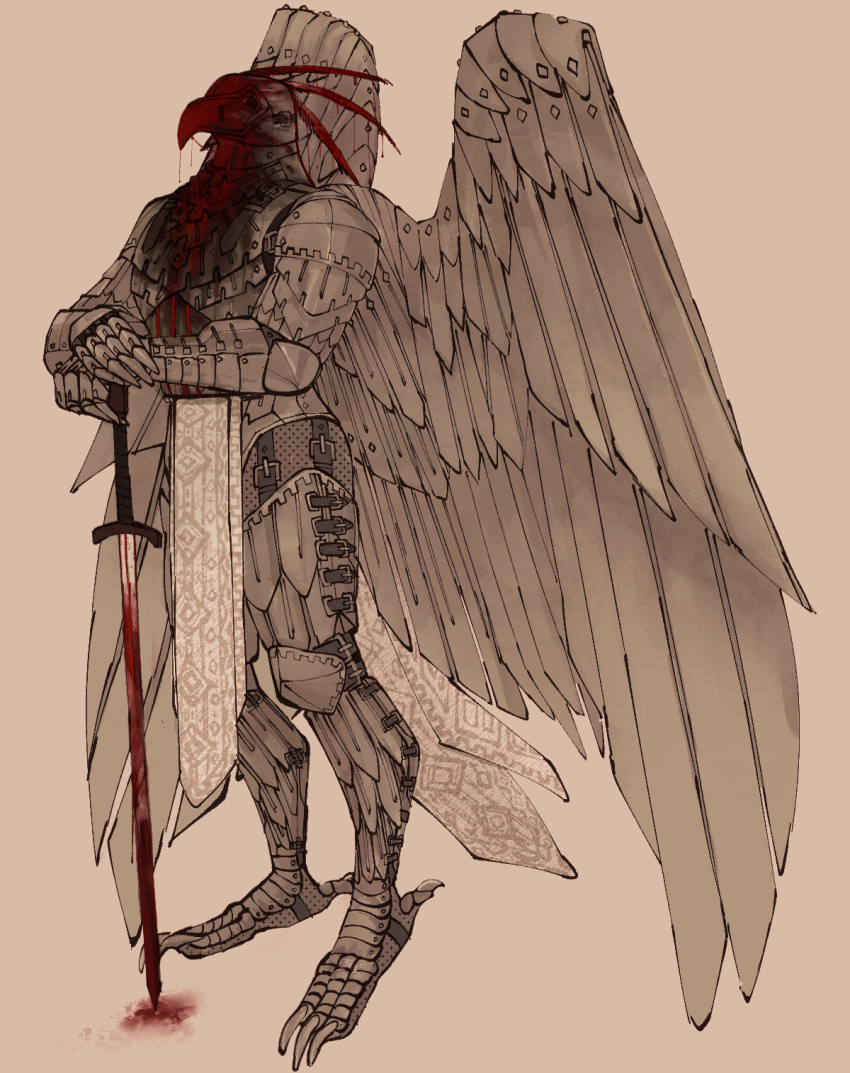 Safebooru - 1boy armor blaseball blood blood on weapon feathers full ...