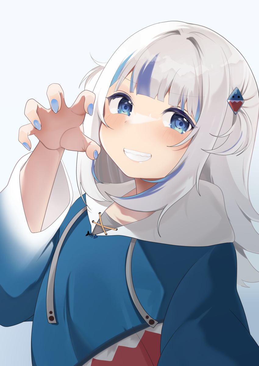 Safebooru - 1girl 345 myk absurdres bangs blue eyes blue hair blue hoodie blue nails blunt bangs ...