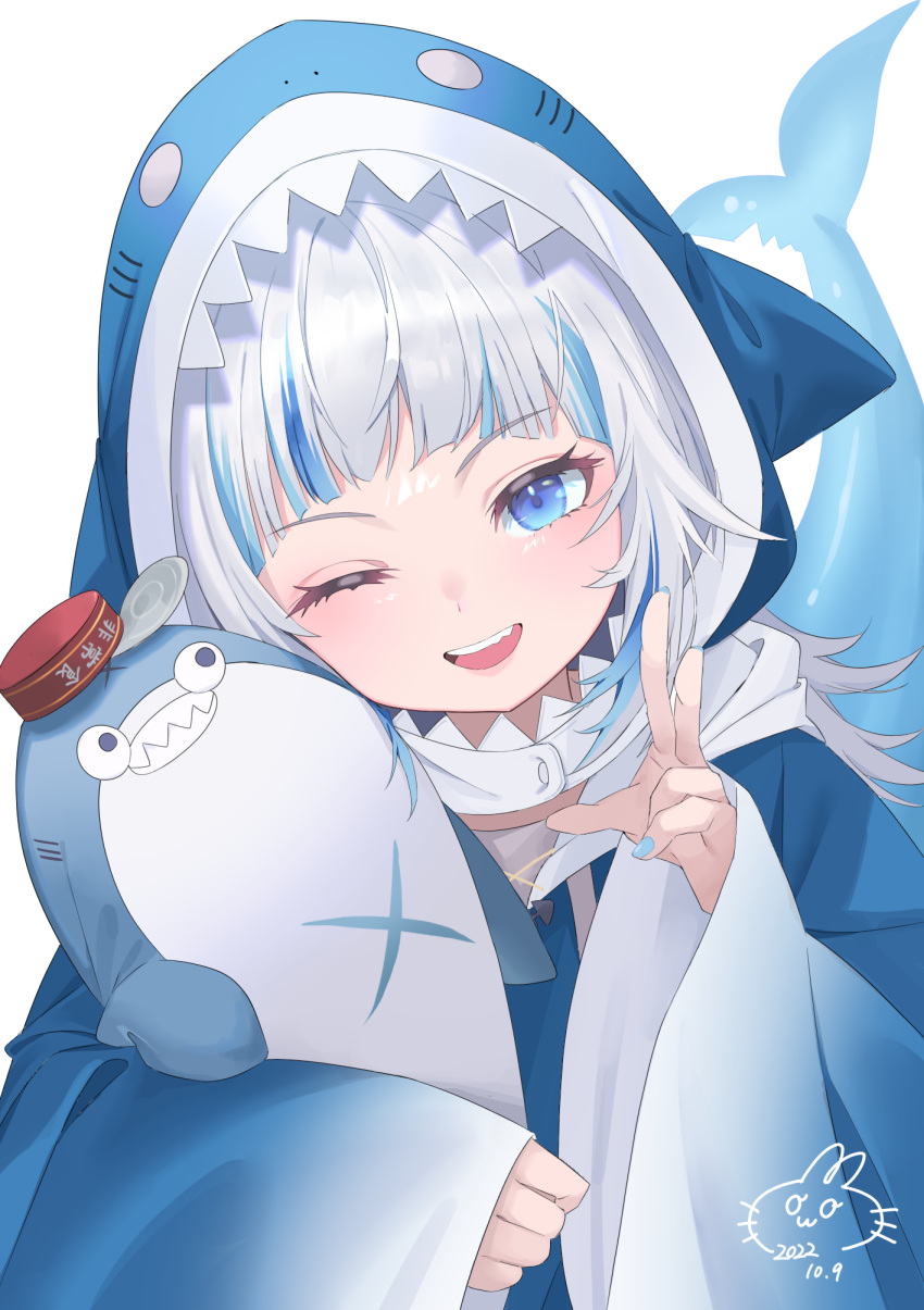 Safebooru - 1girl ;d animal costume animal hood awa (awao141) bangs bloop (gawr gura) blue eyes ...