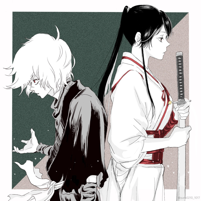 Safebooru - 1boy 1girl bangs black hair closed mouth gabimaru hand up ...