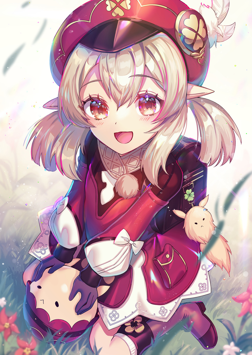 Safebooru - 1girl :d bangs beret black gloves blonde hair blush boots ...