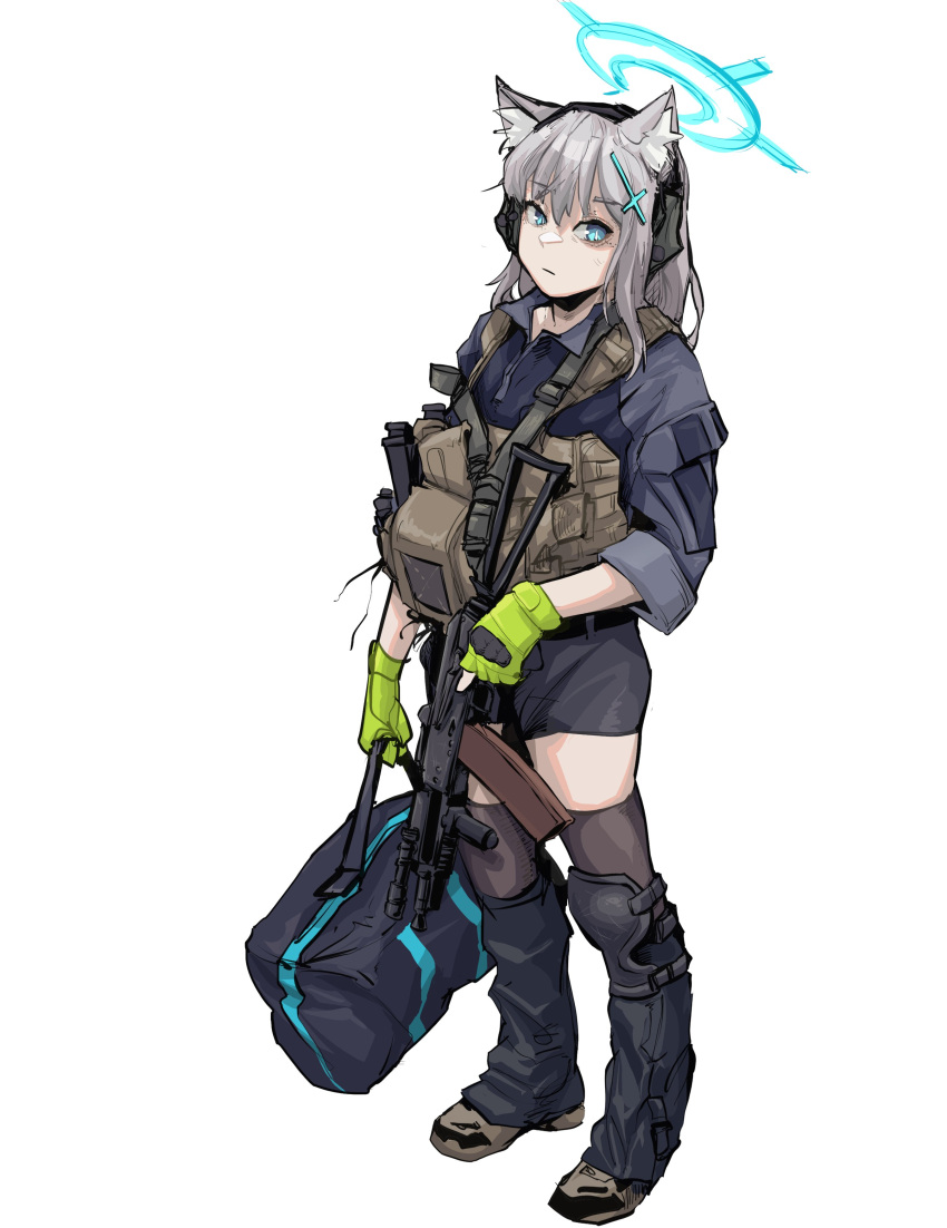Safebooru - 1girl absurdres alternate costume animal ear fluff animal ears assault rifle bag ...