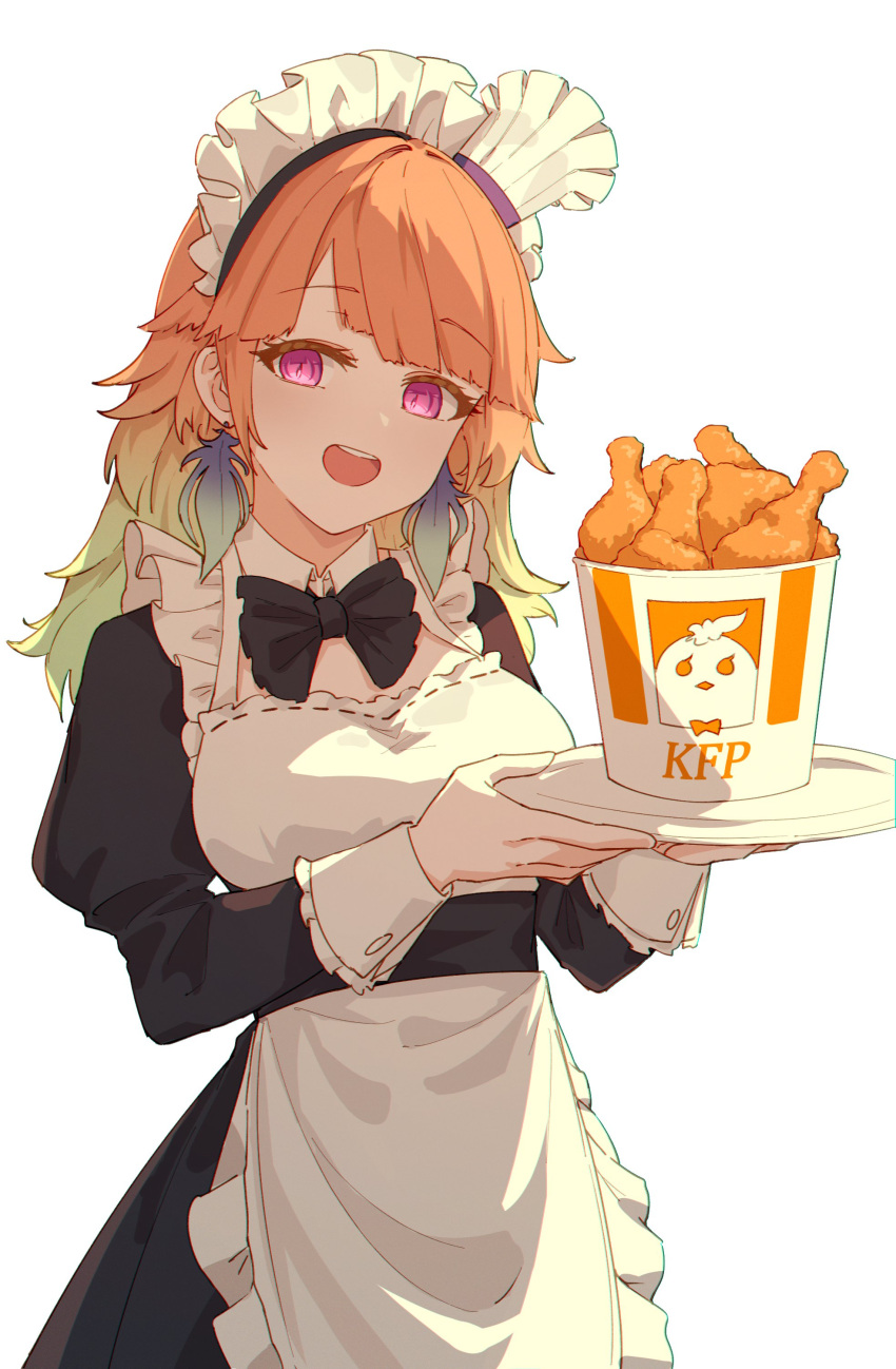 Safebooru - 1girl absurdres alternate costume apron bucket chicken (food) chicken leg dress ...