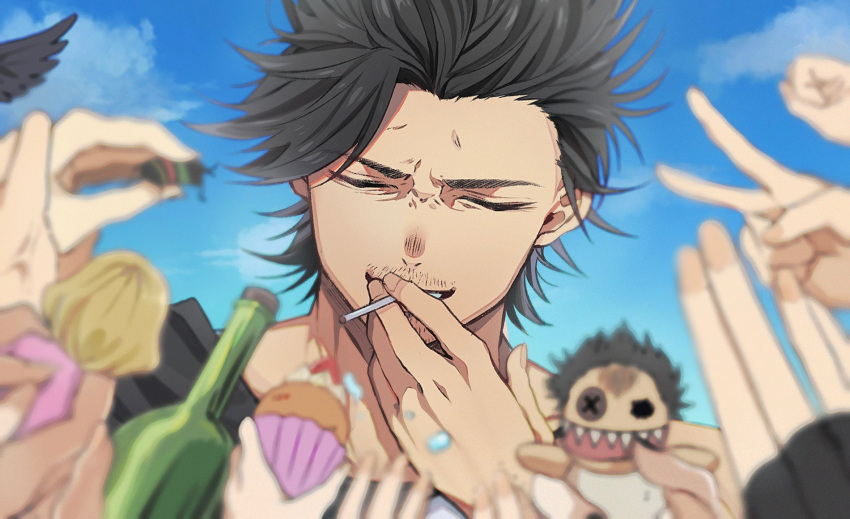 Safebooru - black capelet black clover black hair blue background blue ...