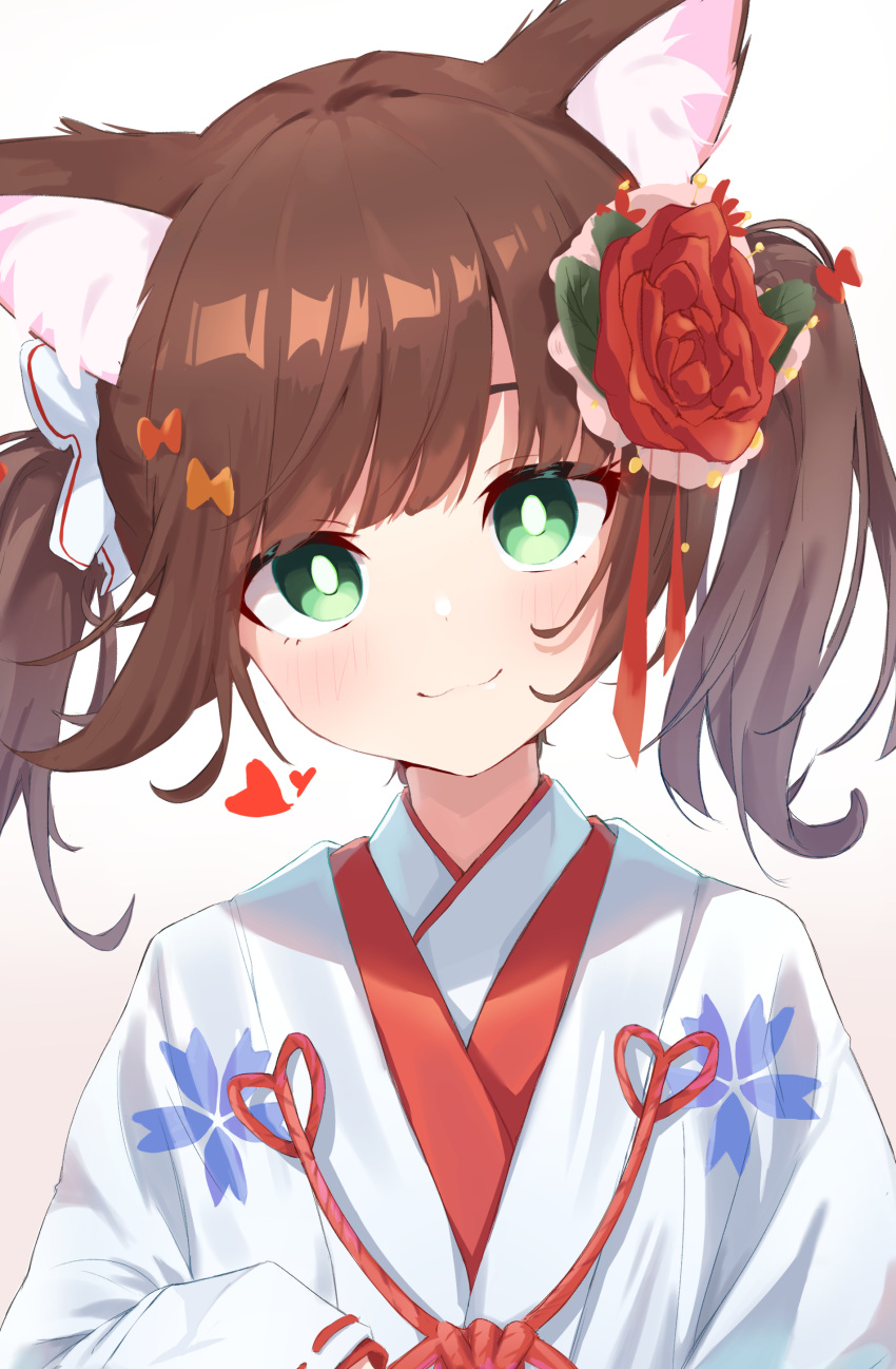 Safebooru - 1girl absurdres animal ears blush bow bright pupils brown hair flower green eyes ...