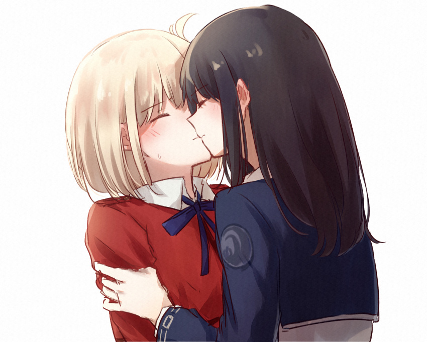 Safebooru - 2girls black hair blonde hair blush closed eyes commentary request highres inoue ...
