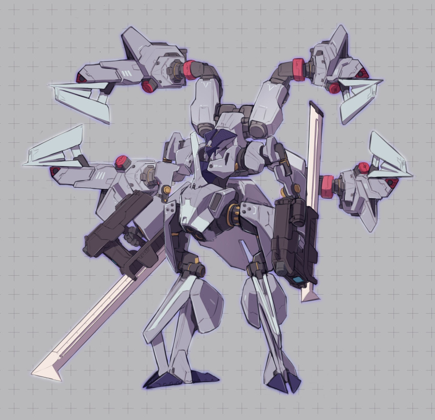 Safebooru - dual wielding extra arms grey background gun highres ...