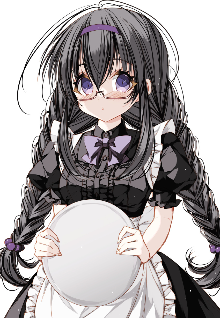 Safebooru - 1girl absurdres akemi homura alternate costume apron bangs black skirt bow bowtie ...