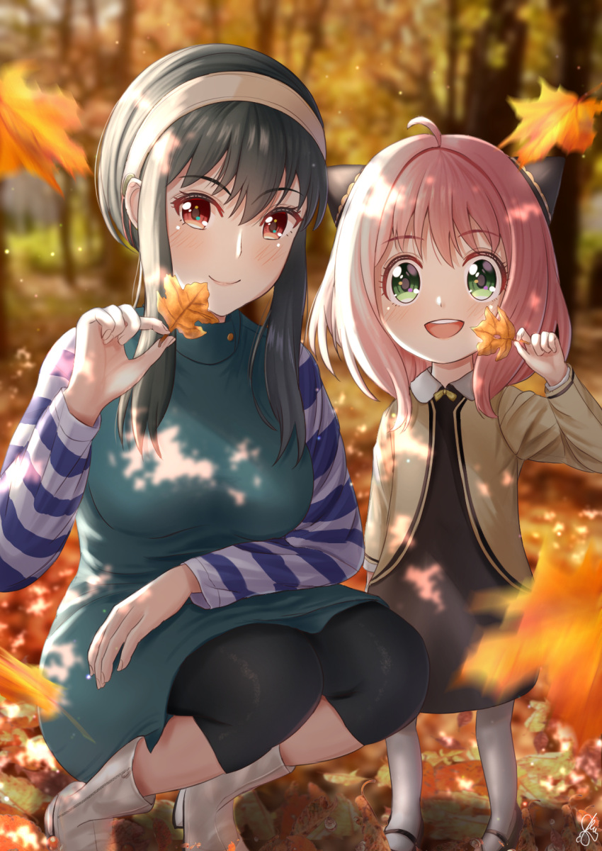 Safebooru - 2girls ahoge akiyama0818 anya (spy x family) autumn autumn leaves black hair breasts ...