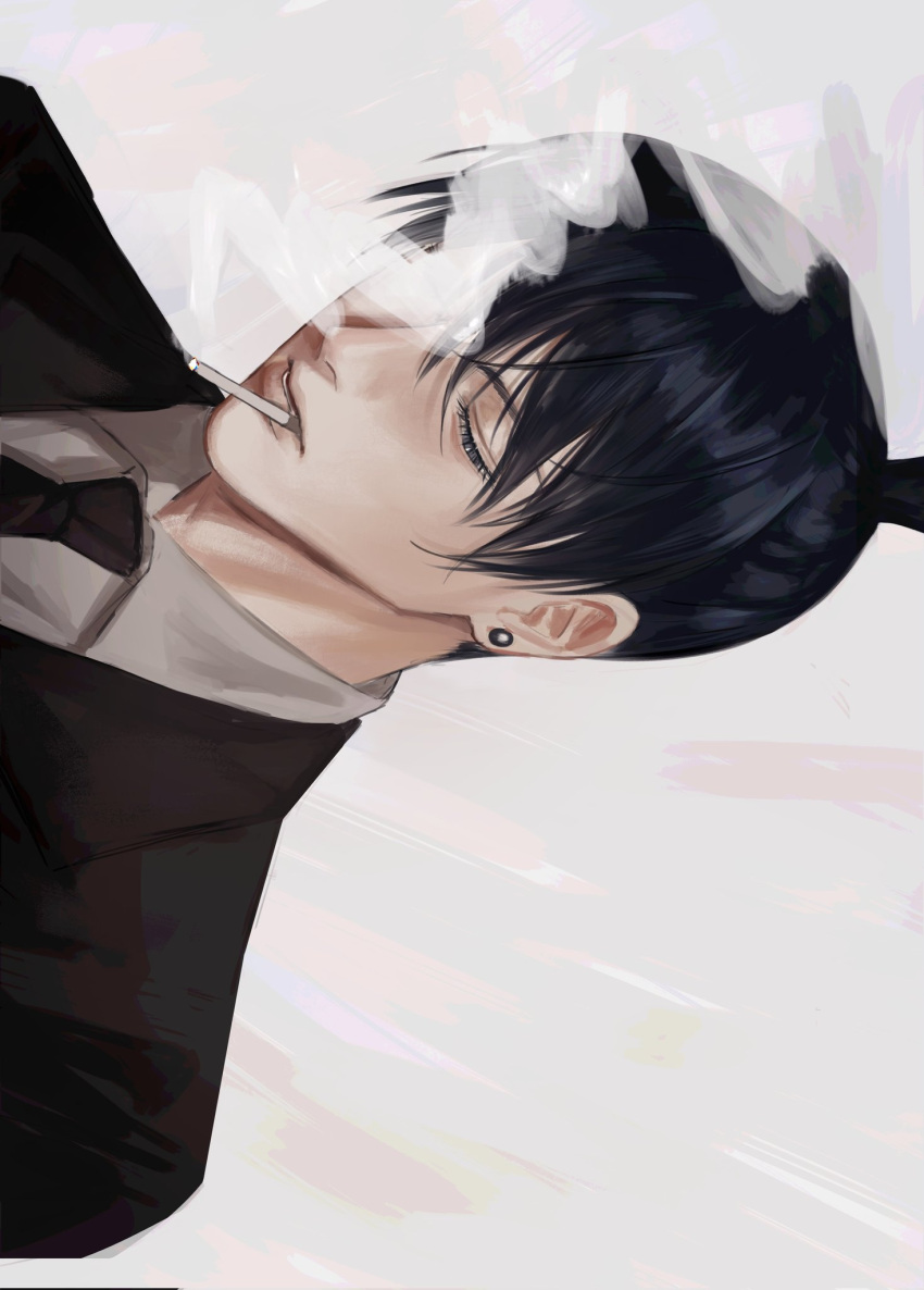 Safebooru - 1boy bangs black hair black jacket black necktie blue eyes chainsaw man cigarette ...