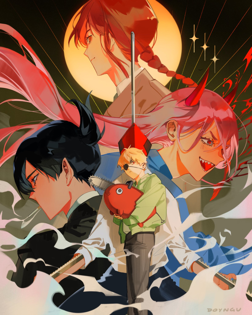 Safebooru - 2boys 2girls bangs black hair blonde hair blood blue jacket ...
