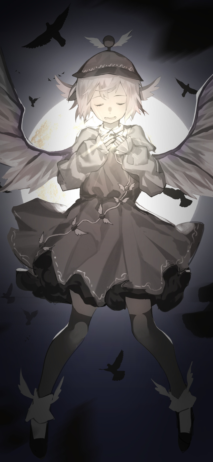 Safebooru - 1girl absurdres animal ears bird ears bird wings black footwear black nails black ...