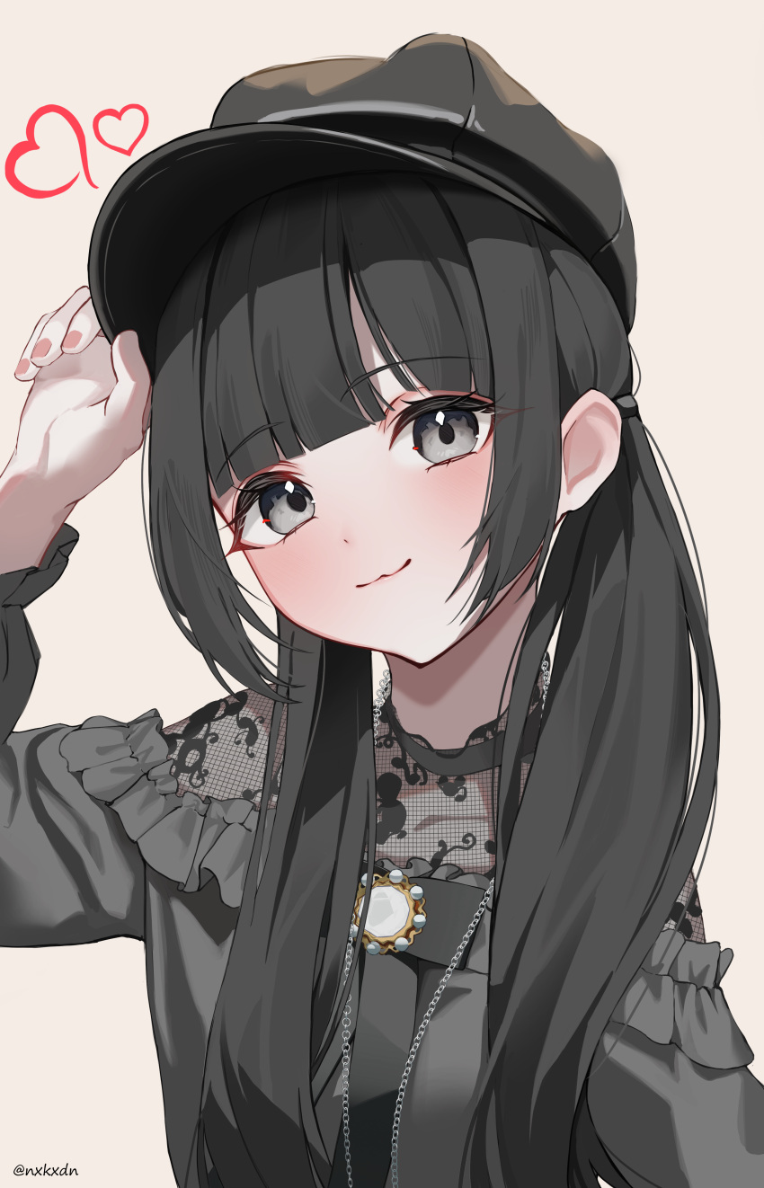Safebooru - 1girl :3 absurdres arm up bangs black eyes black hair black ...