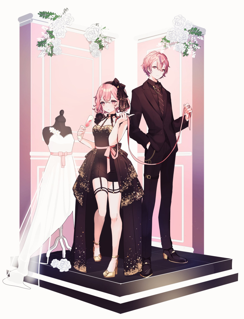 Safebooru - 1boy 1girl bare legs beryl (blueberylpie) black cape black dress black footwear ...