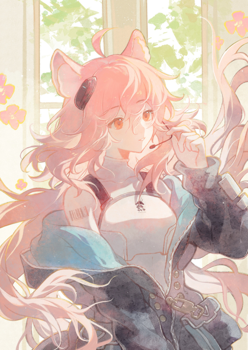 Safebooru - 1girl absurdres adjusting headset ahoge animal ears arknights armor barcode barcode ...