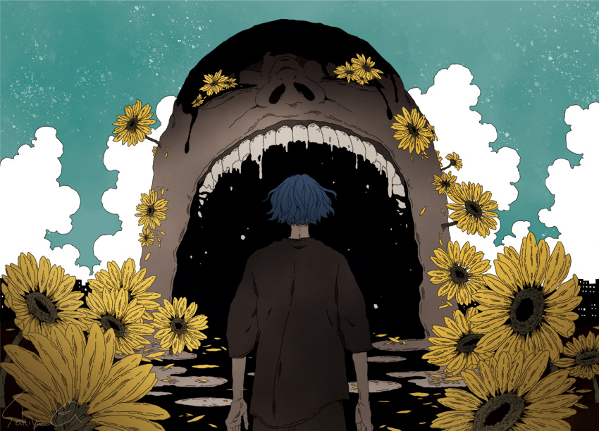 Safebooru - 1boy clouds creature flower horror (theme) monster open ...