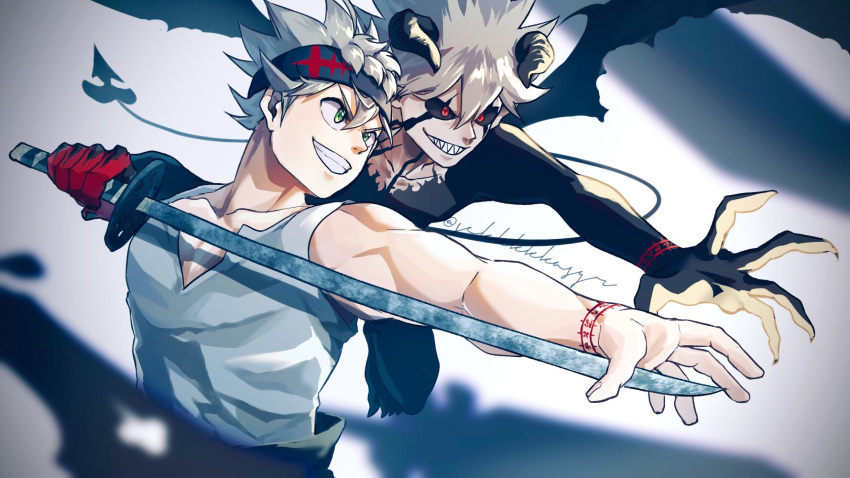Safebooru - 2boys asta (black clover) black clover black headband demon demon horns demon tail ...