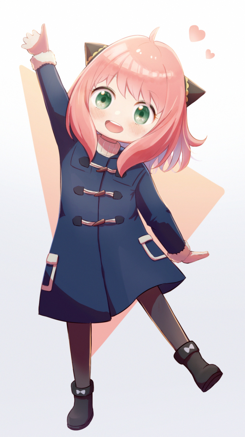 Safebooru - 1girl :d anya (spy x family) arm up bangs black footwear ...