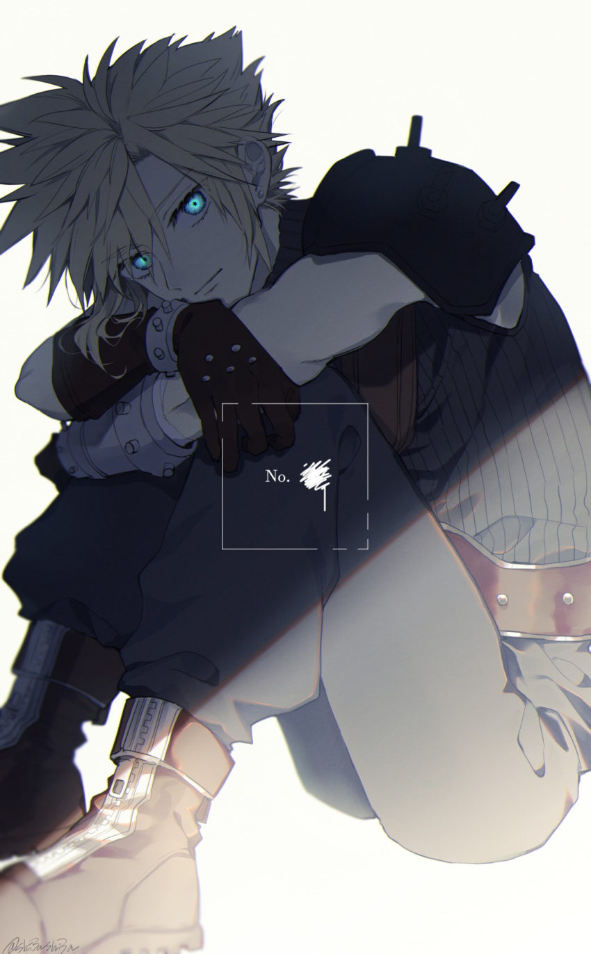 Safebooru - 1boy aqua eyes armor baggy pants belt blonde hair boots brown footwear cloud strife ...