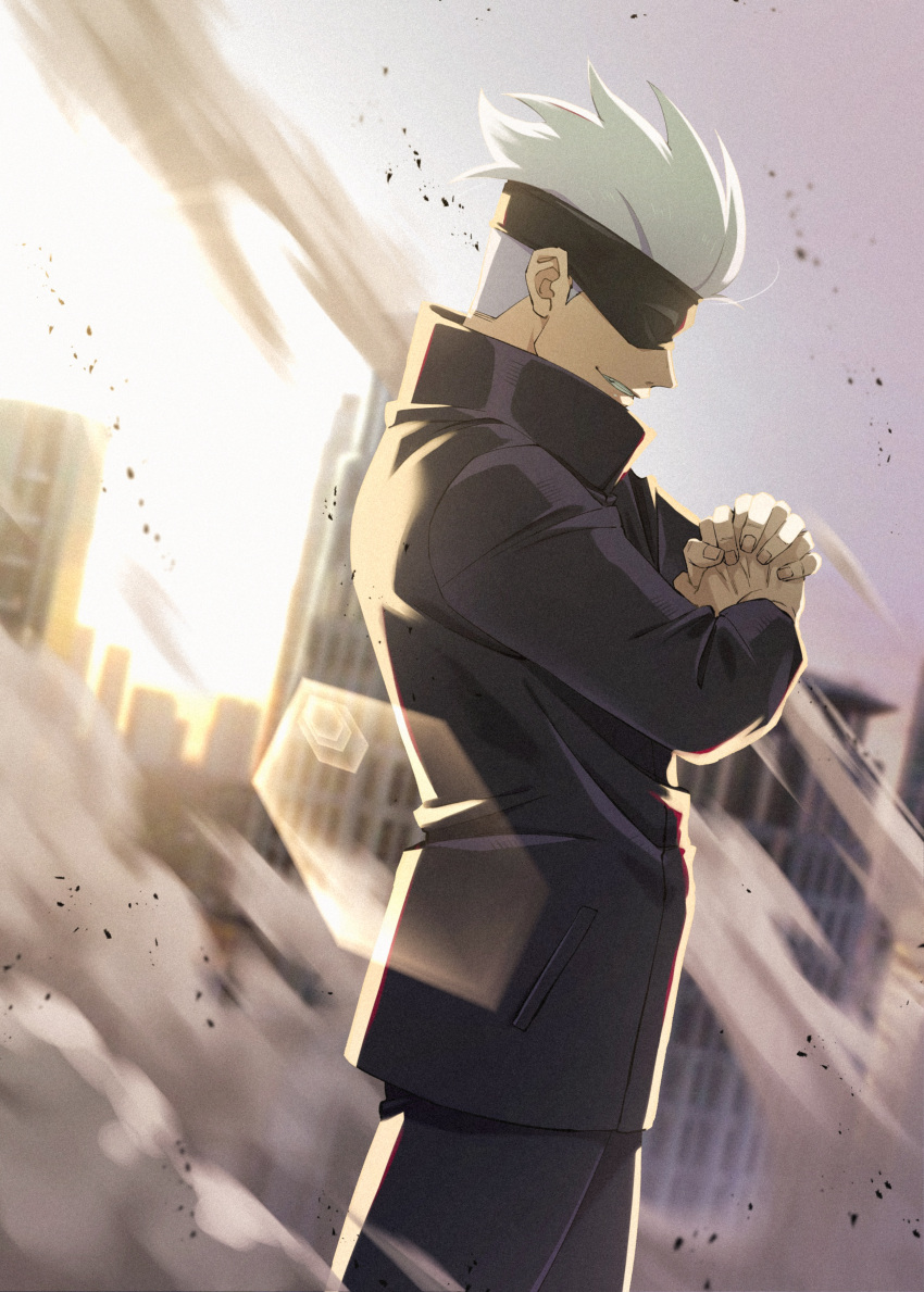 Safebooru - 1boy absurdres black jacket black pants cowboy shot from ...
