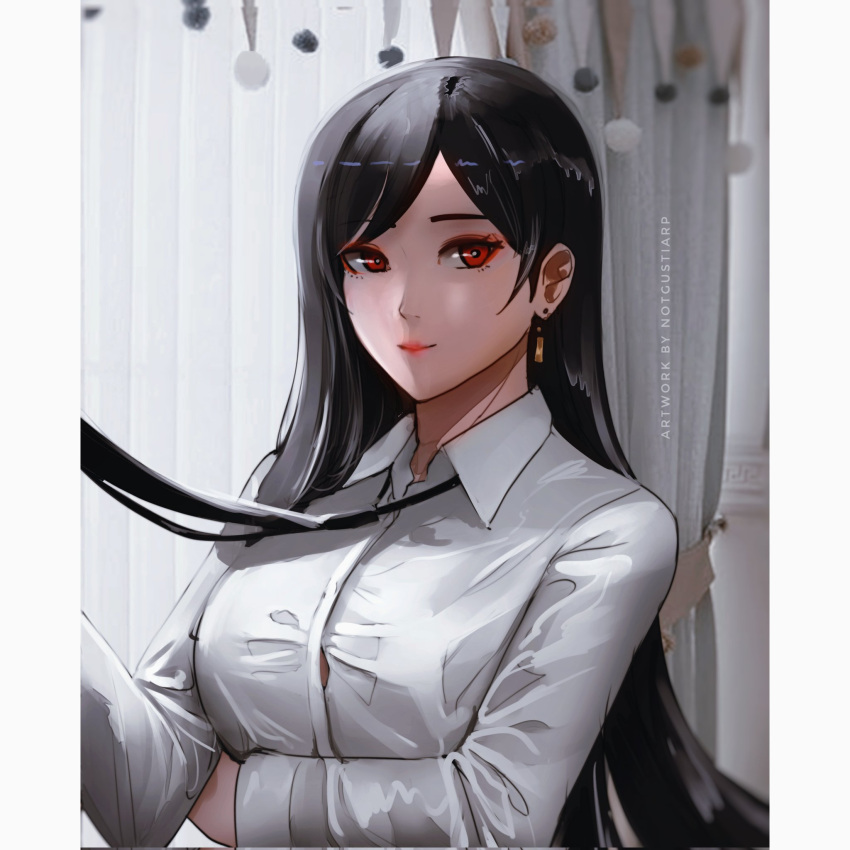 Safebooru - 1girl arm under breasts bangs black hair black necktie border collared shirt ...
