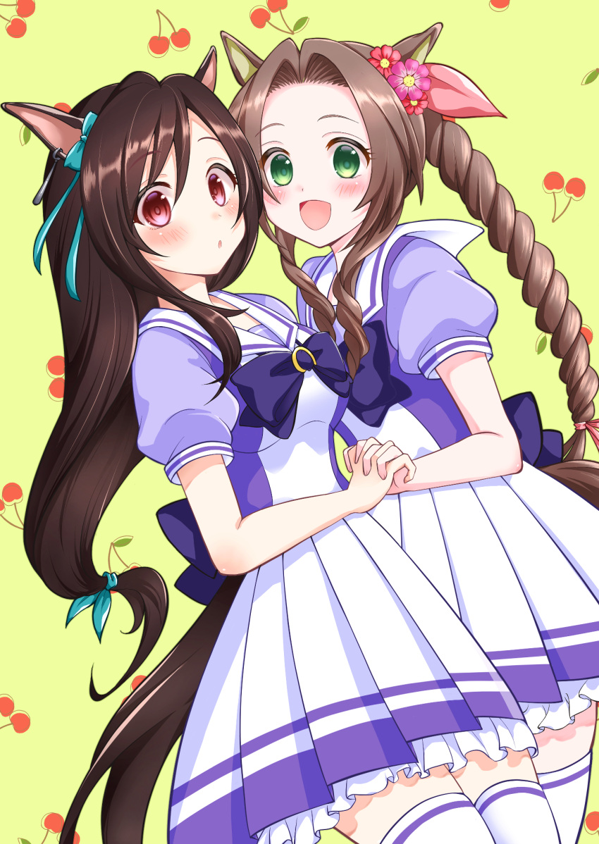 Safebooru - 2girls aerith gainsborough alternate costume animal ears aqua bow back bow bangs ...