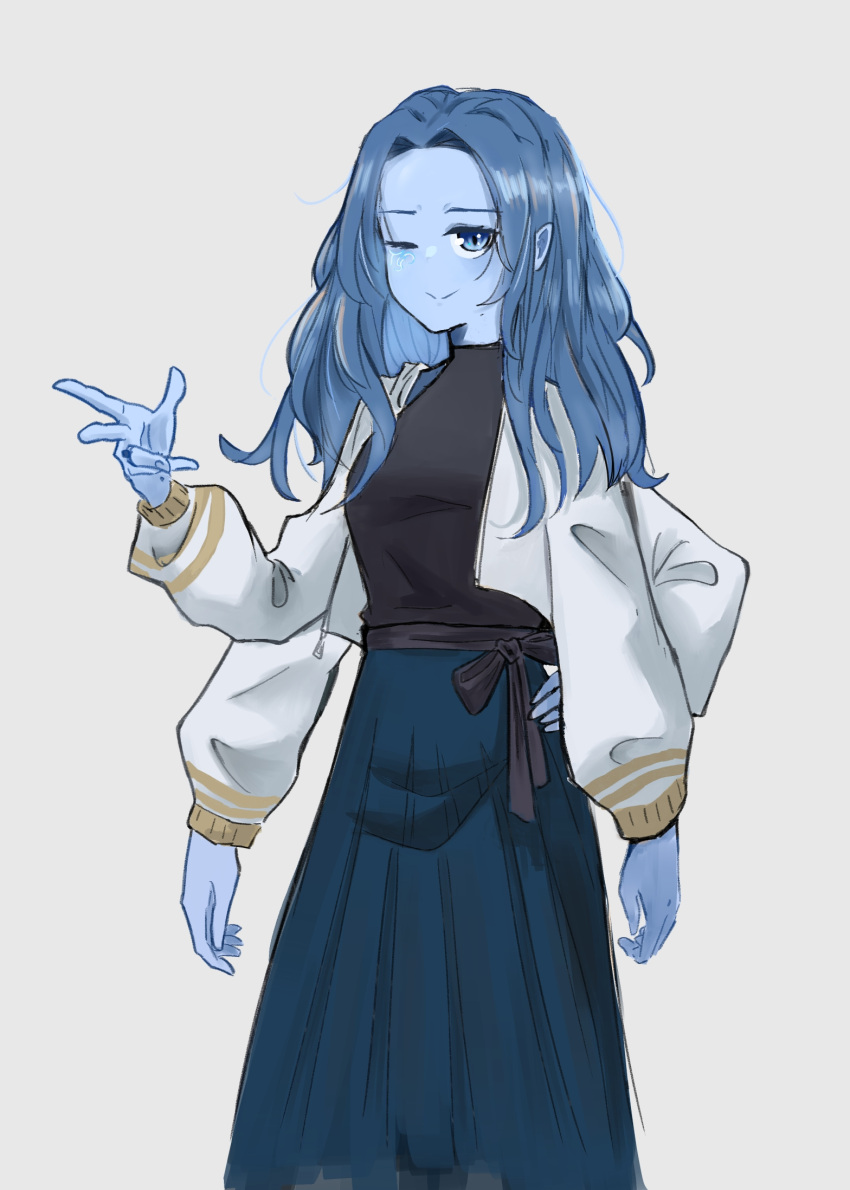 Safebooru 1girl Artist Request Blue Eyes Blue Hair Blue Skin Cloak
