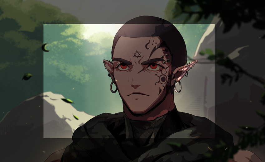 Safebooru - 1boy bald branch closed mouth dungeon and fighter earrings ...