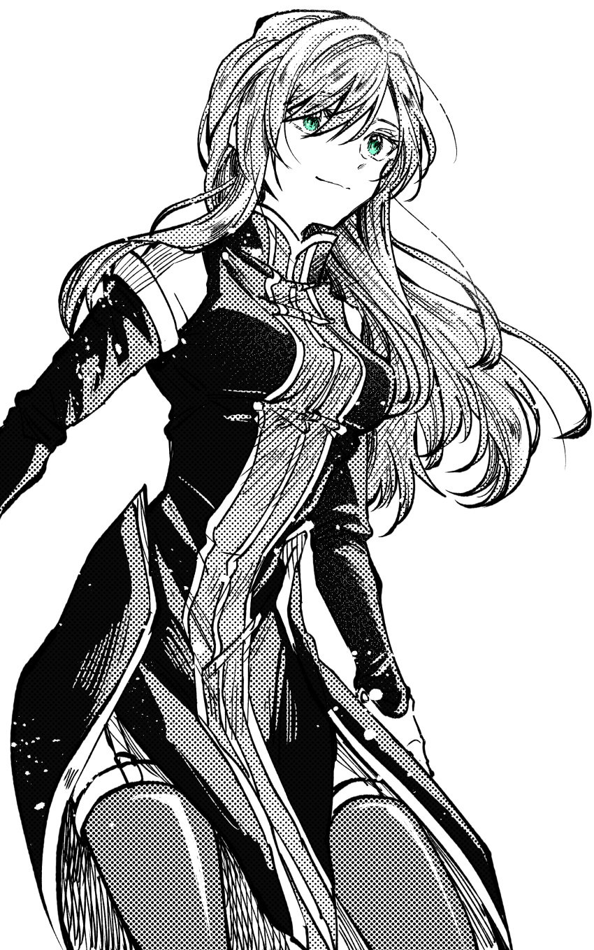 Safebooru - 1girl absurdres bangs blue eyes breasts cowboy shot detached sleeves dress garter ...