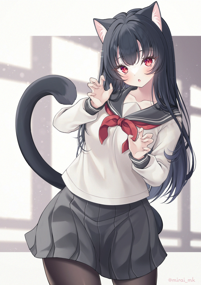 Safebooru - 1girl animal ears bangs black hair black pantyhose black sailor collar black skirt ...