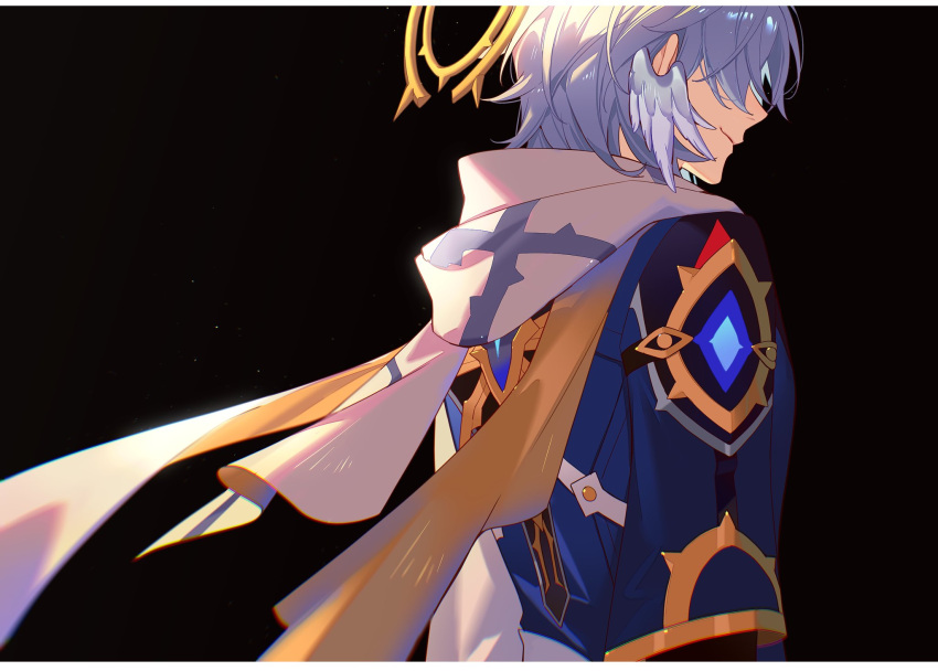 Safebooru - 1boy black background blue hair closed eyes closed mouth ...