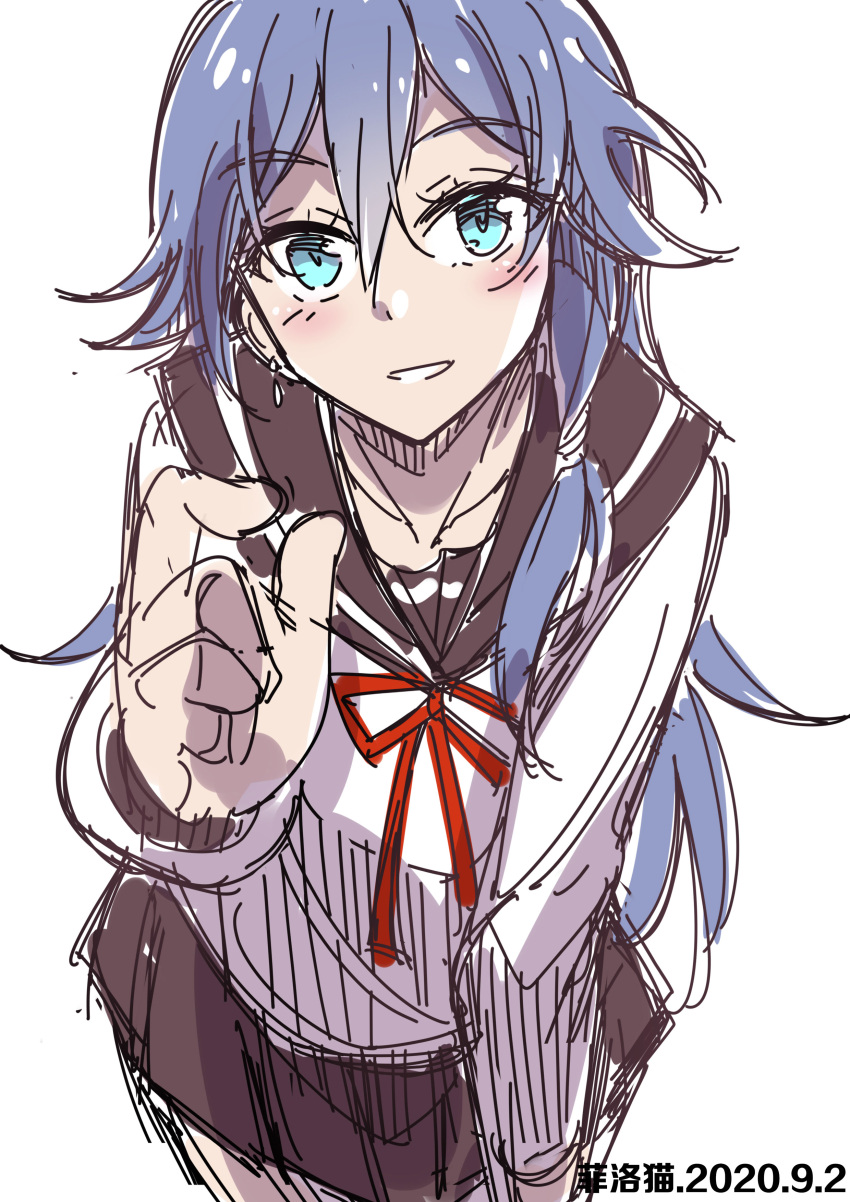 Safebooru - 1girl :d absurdres artist name black hair black serafuku ...