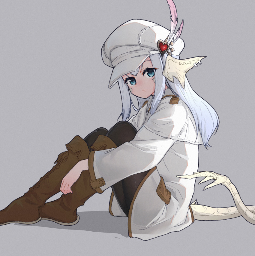 Safebooru - 1girl au ra black pantyhose blue eyes boots brown footwear capelet dragon girl ...