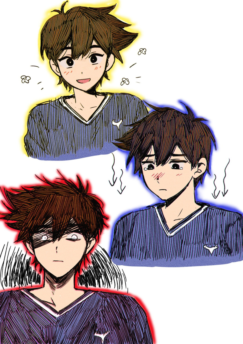 Safebooru - 1boy :d angry antenna hair arrow (symbol) black eyes blue ...