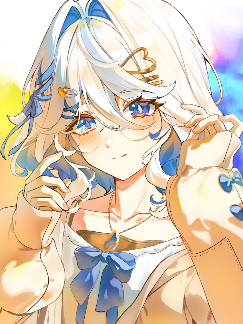 Safebooru - 1girl absurdres alternate costume blue background blue eyes blue gemstone blue hair ...