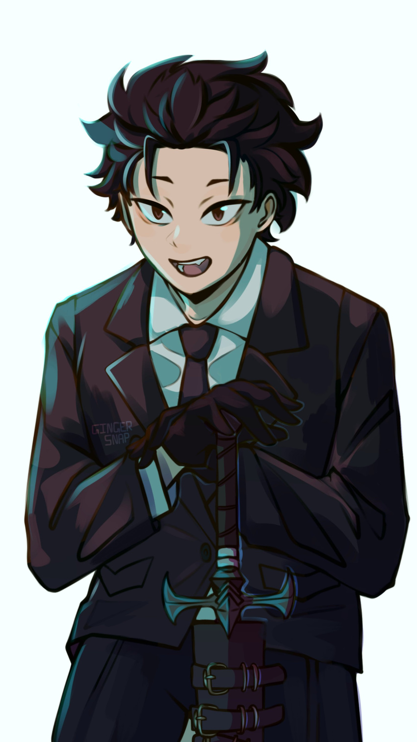 Safebooru - 1boy absurdres black gloves black hair black necktie brown ...