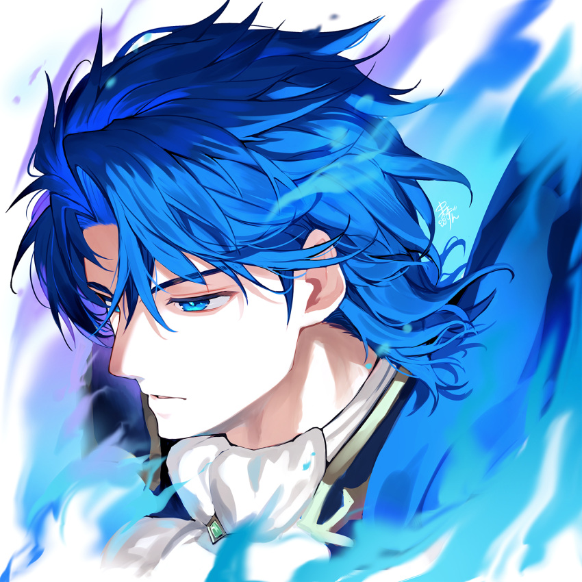 Safebooru - 1boy aura blue aura blue eyes blue hair commentary fire ...